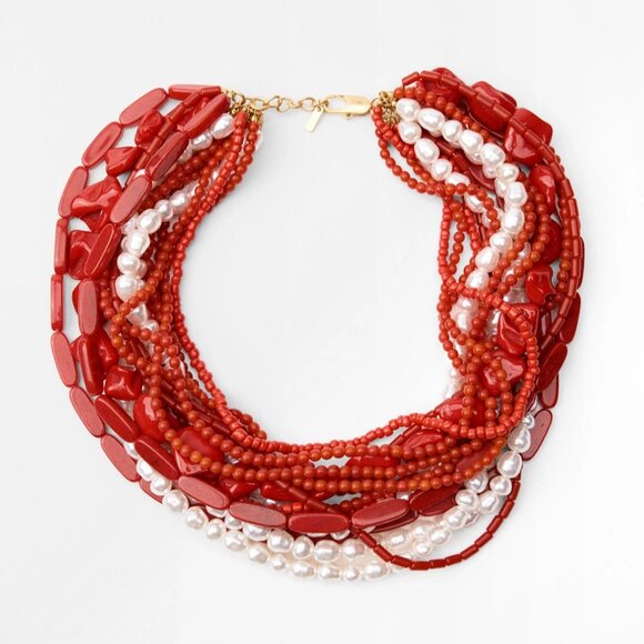 Zara | Jewelry | Zara Pearl Beaded Maxi Necklace Layered Bib Multi ...